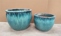 China Round Ceramic Plant Pots Outdoor Glazed 4 Size Set 58cm 44cm 35cm 27cm for sale