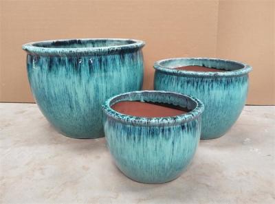 China Round Ceramic Plant Pots Outdoor Glazed 4 Size Set 58cm 44cm 35cm 27cm for sale