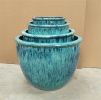 China Round Ceramic Plant Pots Outdoor Glazed 4 Size Set 58cm 44cm 35cm 27cm for sale