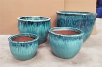 China Round Ceramic Plant Pots Outdoor Glazed 4 Size Set 58cm 44cm 35cm 27cm for sale