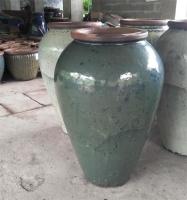 China Green Archaize Glazed Round Rustic Outdoor Plant Pots for sale