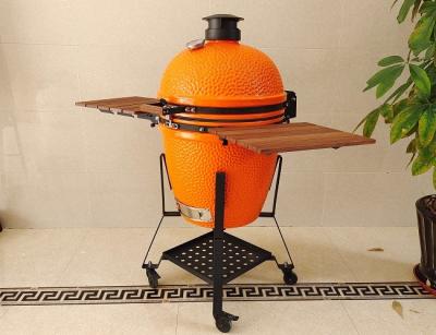 China 21.5 Inch SGS Charcoal Kamado Grill Orange Ceramic Smoker with 304 Stainless Steel Grills for sale