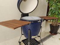 China 21.5 Inch SGS Charcoal Kamado Grill Dark Blue Ceramic Smoker with 304 Stainless Steel Grills for sale