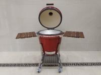 China 21.5 Inch Ceramic Kamado Grill Smoker 304 Stainless Steel Accessories Wine Red for sale