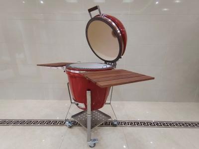 China 21.5 Inch Ceramic Kamado Grill Smoker 304 Stainless Steel Accessories Wine Red for sale