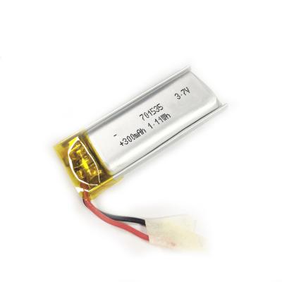 China IEC62133/KC Approved 3.7V Li Polymer Battery 300mAh Capacity 7*15*35mm Size Lipo Battery for sale