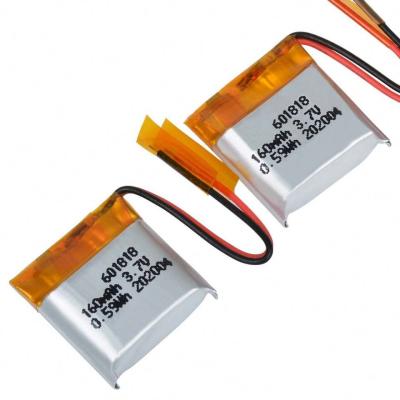 China Small Size 601818 3.7V 160mAh Lithium Polymer Battery with 500 Cycle Life for Digital Devices for sale