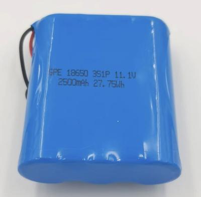 China 18650 Lithium Battery Pack 11.1V 2500mAh with 500 Cycle Life for Detectors and Medical Equipment for sale