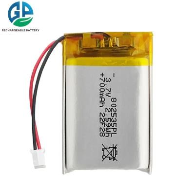 China 3.7V 700mAh 802535 Lithium Polymer LiPo Battery Pack with OEM ODM Customization for sale