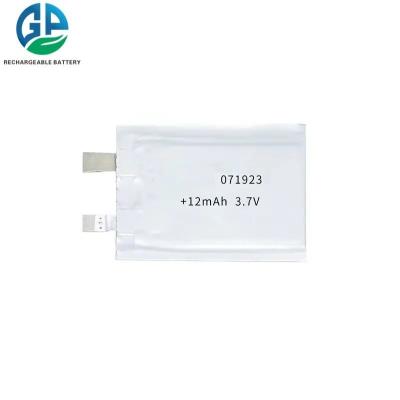 China Ultra Thin 3.7V 12mAh Lithium Polymer Battery Rechargeable LiPo Battery for sale