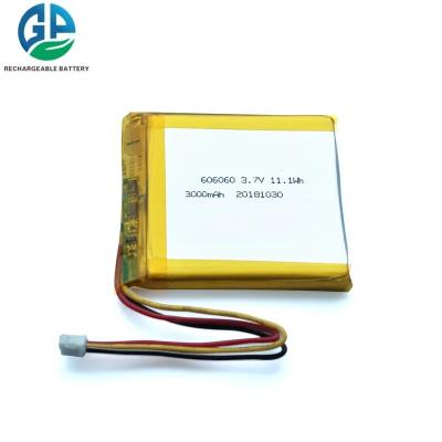 China Ul Certified 606060 Rechargeable Li Polymer Battery 3.7v 3000mah for sale