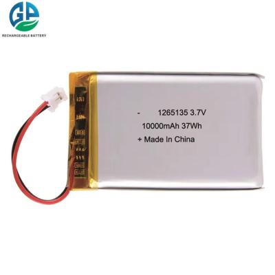 China 1265135 3.7V 10000mAh Li Polymer Battery Rechargeable 3.7v for sale