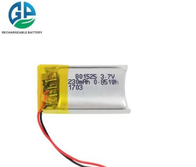China 801525 230mah Lithium Polymer Battery Pack 500 Times Cycle Life for sale