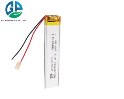 China Rechargeable 651665 Lithium Polymer Battery Pack 720mah 3.7v for sale