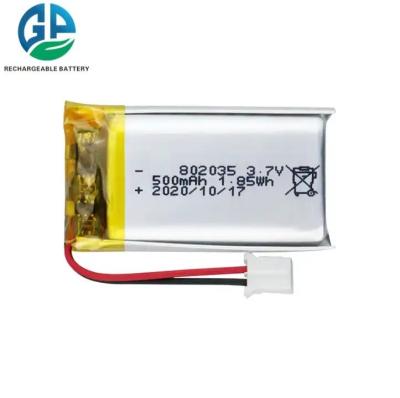 China KC approved Lipo Battery 802035 3.7v 500mah Lithium Polymer Rechargeable Battery for sale