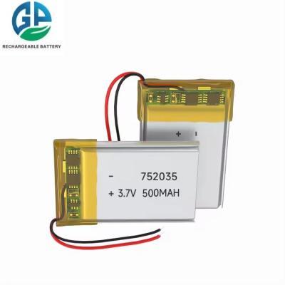China KC CB IEC62133 approved Rechargeable Lipo Battery 3.7V 500mAh 752035 for sale