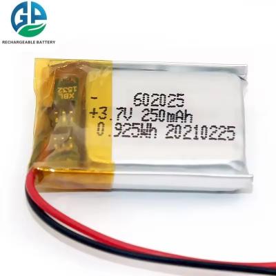 China IEC62133 KC Approved Polymer Rechargeable Lipo 602025 250mah 3.7v Lithium Battery for sale