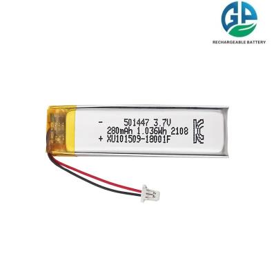China High Discharge Rate Battery 30C  Rechargeable 501447 Customized LED Li-Polymer 3.7v 280mah Lipo Battery for sale