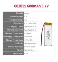 China 602055 600mAh KC IEC62133 Approved Lithium Polymer Battery Rechargeable Battery Pack for sale