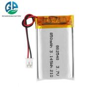 China High Capacity 3.7V 850mAh Lithium Polymer Battery Rechargeable LiPo 802540 Battery Pack for sale