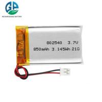 China High Capacity 3.7V 850mAh Lithium Polymer Battery Rechargeable LiPo 802540 Battery Pack for sale