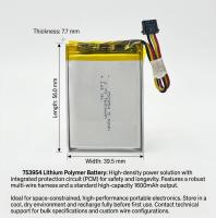China IEC62133 KC Approved 3.7V 1600mAh Lithium Polymer Battery Pack Slim Li-polymer Battery for GPS POS Medical Device for sale