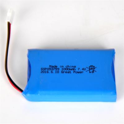 China 7.4V 1000mAh 503759 Lithium Polymer Battery Pack Rechargeable LiPo Battery for sale