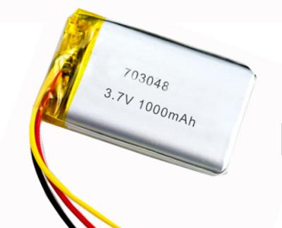 China MSDS 703048 3.7V 1000mAh Lithium Polymer Battery with 500 Cycle Life for Industrial Applications for sale