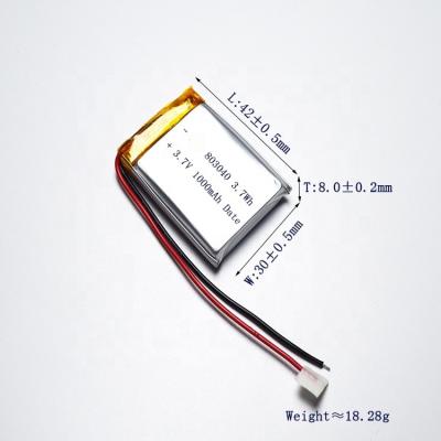 China UN38.3 Certified 1000mAh 3.7V Lithium Polymer Battery Pack Rechargeable Lipo Battery for sale