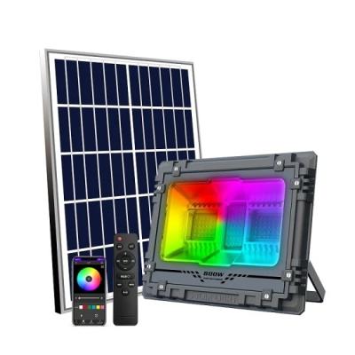 China 200W Solar Panel LED Flood Light with RGB Color Changing & Rhythm Control - 18000mAh Battery, 18+ Hours Runtime for sale