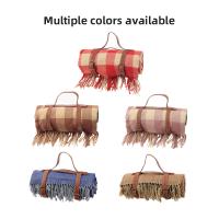 China Portable Camping Picnic Blanket Washable Plaid Polyester Mat For Picnic With Leather Handle for sale