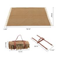 China Portable Camping Picnic Blanket Washable Plaid Polyester Mat For Picnic With Leather Handle for sale