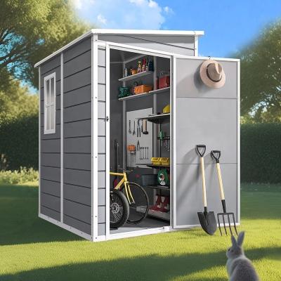 China Custom Logo Lockable Garden Storage Shed 65 cu ft Sloped Roof PP Metal Outdoor Tool Shed for sale