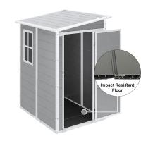 China Custom Logo Lockable Garden Storage Shed 65 cu ft Sloped Roof PP Metal Outdoor Tool Shed for sale