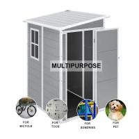 China Custom Logo Lockable Garden Storage Shed 65 cu ft Sloped Roof PP Metal Outdoor Tool Shed for sale