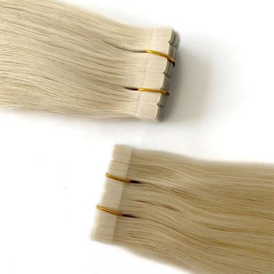 China Full Cuticle Aligned Mini Tape Hair Extensions Double Drawn 613 Blonde 20inch Straight 100 Remy Human Hair for sale