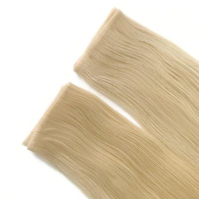 China Double Drawn Blonde Color Skin PU Flat Weft Human Hair Extension 100g Straight Style for sale