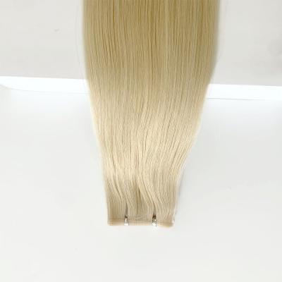 China 12A Straight Flat Weft Remy Hair Extensions Seamless Cuticle Aligned PU Skin Weft 14-26 Inch for sale
