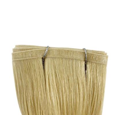 China 100g 100 Remy Human Hair Flat Weft Extensions 14-26 Inch Straight Hand Tied Invisible Weave for sale