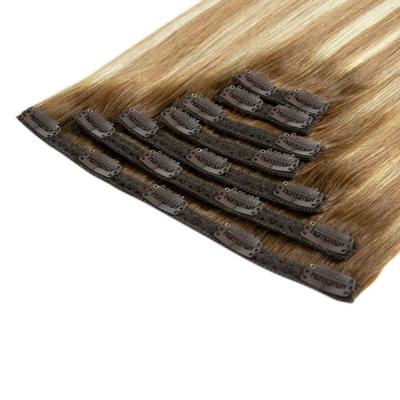 China Full Head Double Wefted Clip In Remy Human Hair Extensions 14-28 Inch 100g-180g for sale