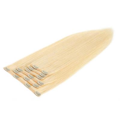 China Thick End Invisible PU Raw Blonde Seamless Clip in Hair Extensions Customized Request for sale