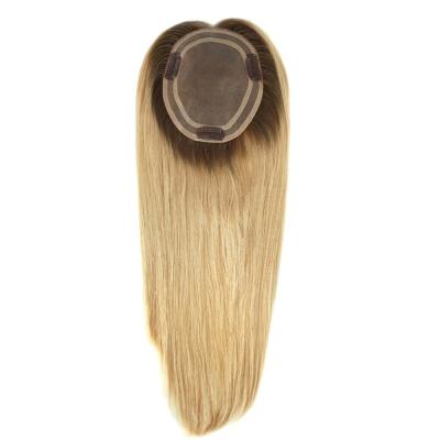 China 16 Inch Russian European Hair Blonde Highlight Women Mono Topper 5.5x6 Base for sale