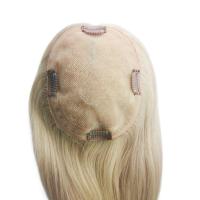 China Mono Base PU European Human Hair Topper 5.5x6 inch Straight Blonde Clip On Hairpiece for Women for sale
