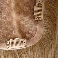 China Mono Base PU European Human Hair Topper 5.5x6 inch Straight Blonde Clip On Hairpiece for Women for sale