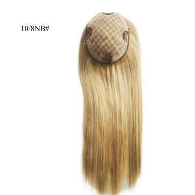 China Women Mono Lace Base Hairpiece 13x17 cm Highlight Brown Human Hair Topper 16 inch 130% Density for sale