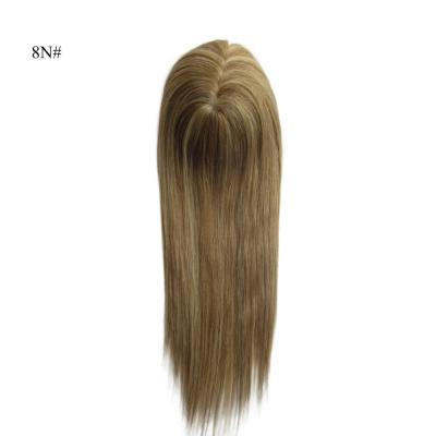 China 16 Inch Mono Topper Hand Tied Monofilament Human Hair Piece 130% Density for sale