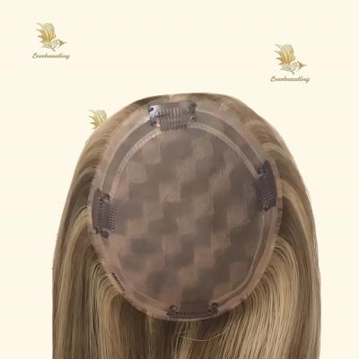 China 100% Remy Human Hair Topper 5x6.5 Inch Monofilament Base Highlight Color 130% Density for sale