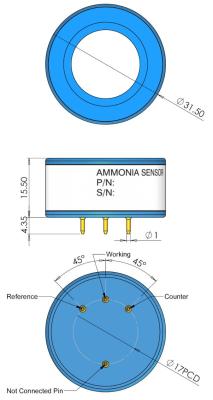China Accurate ammonia gas sensor Amphenol SGX-7NH3-100 with 0 to 100 ppm range and repeatable measurements for sale