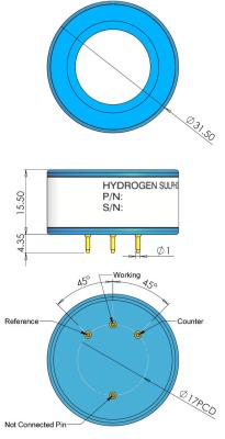 China industrial gas sensor Amphenol SGX-7H2S-100 hydrogen sulphide detection with fast T90 response time for sale