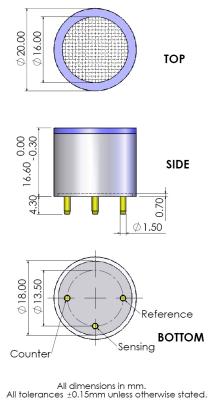 China Hydrogen Sulfide Sensor Amphenol EC4-1000-H2S Featuring Linear Response and Operating Humidity Range for sale